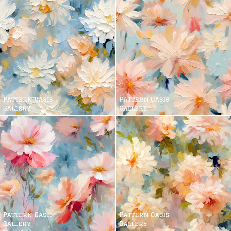 Seamless Oil Paint Flowers Digital Paper, Floral Oil Painting, Floral ...
