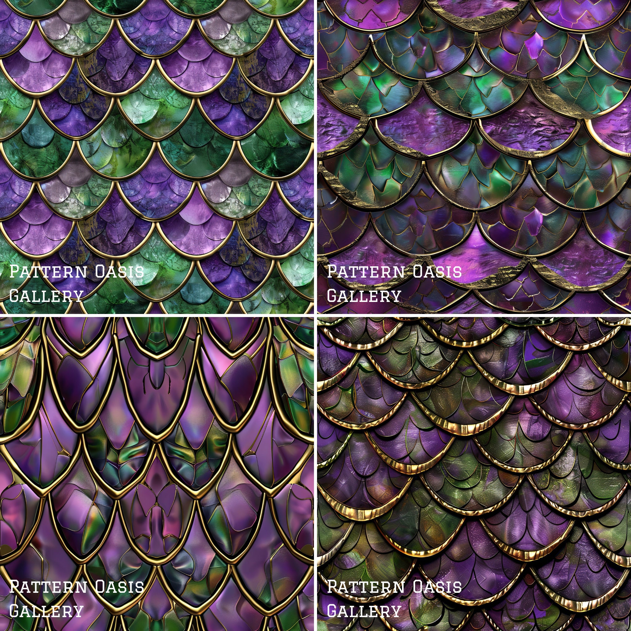 Dragon Scales Seamless Digital Paper, Purple & Green Bronze Dragon ...