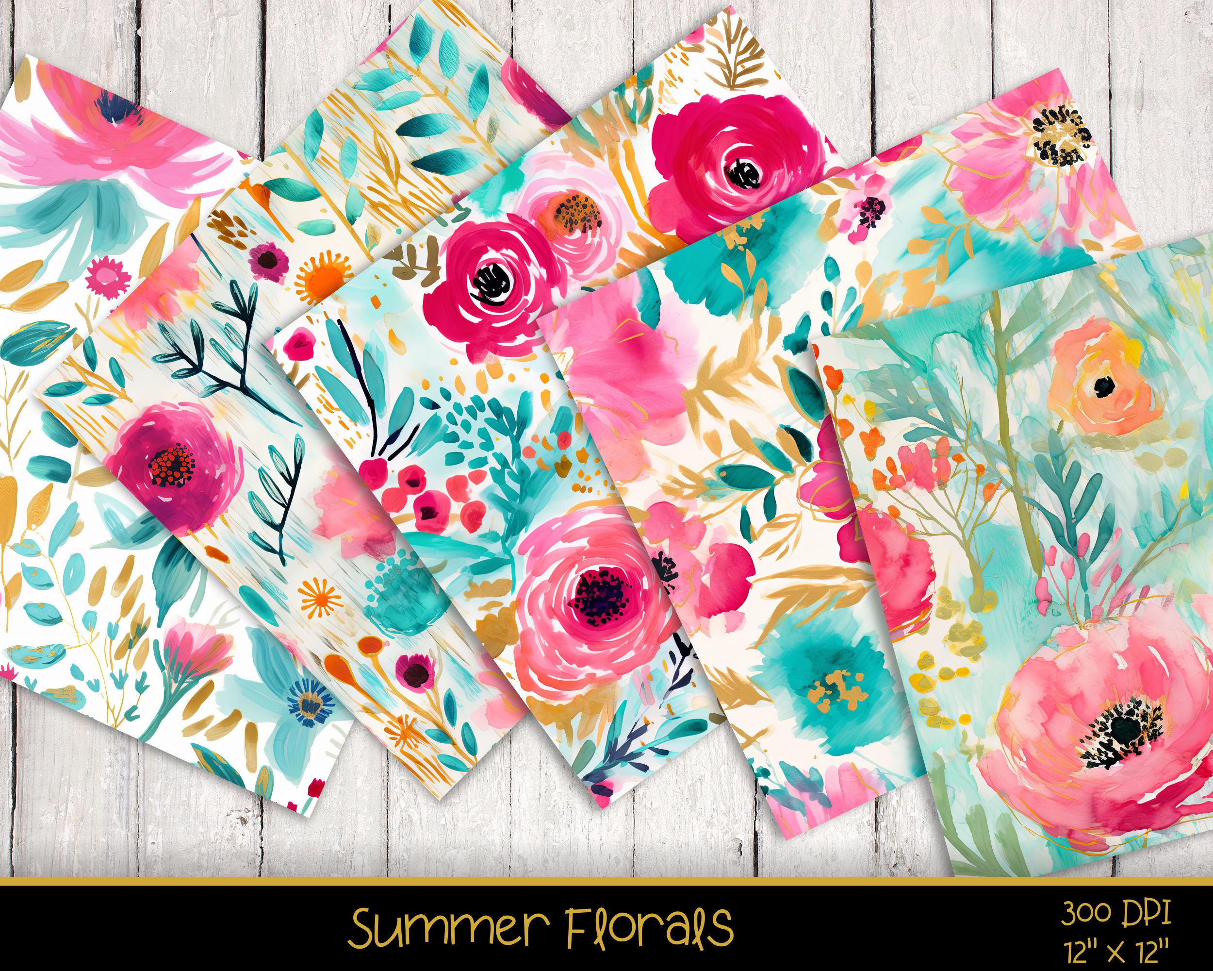 Summer Flowers Seamless Digital Papers, Summer Watercolor Flower ...