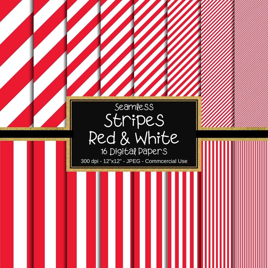 Red & White Seamless Striped Digital Paper, Striped Paper, 16 Stripes ...