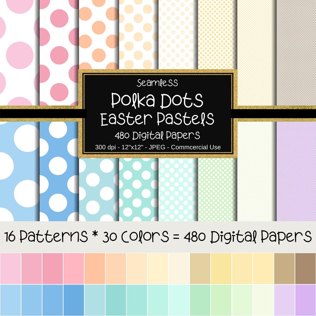 Easter Pastels Polka Dots Seamless Digital Paper Pack, 12"x12", 480 ...