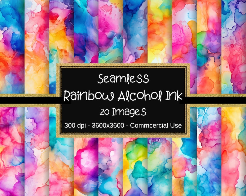 Alcohol Ink SEAMLESS Rainbow Patterns, Alcohol Ink Digital Paper, 20 ...