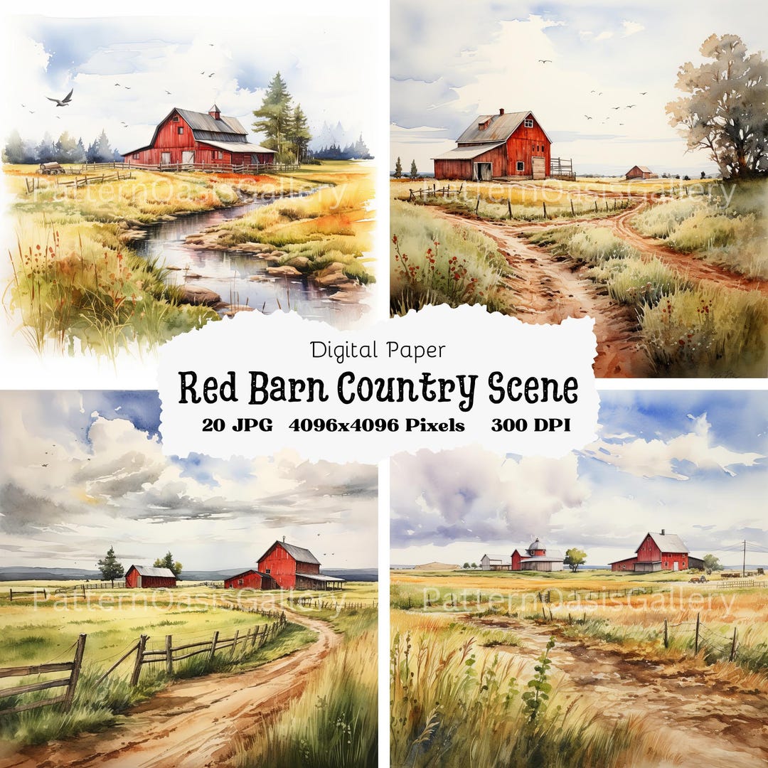 20 Red Barn Clipart, Country Scene Images, Jpgs, Junk Journal, Digital ...
