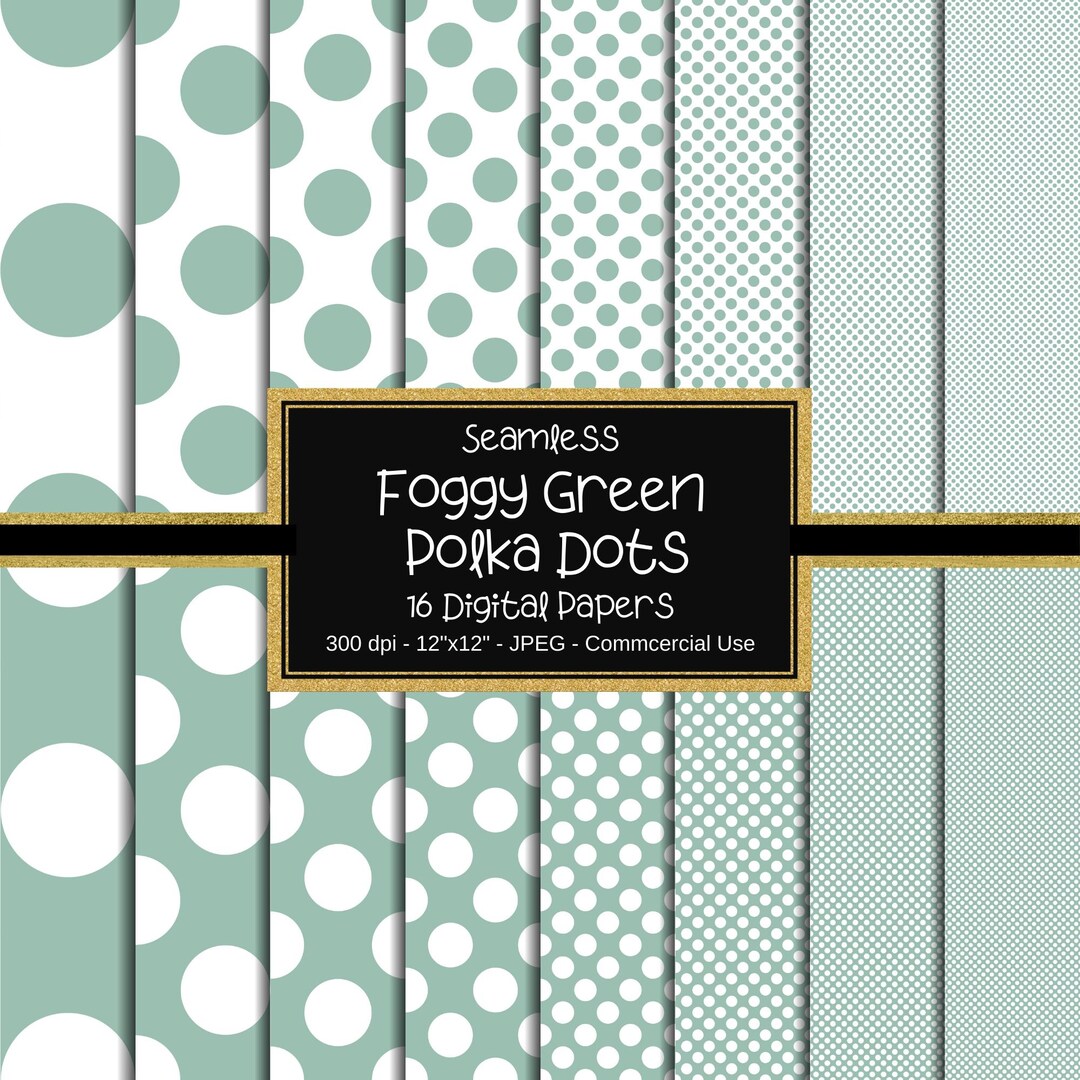 Foggy Green Polka Dot Seamless Digital Paper, 12"x12", 16 Papers, Small ...