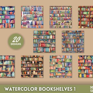 Bookshelf Digital Paper Pack - Set of 20 High-quality, Instant Download ...