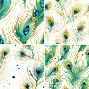 Peacock Feathers SEAMLESS Digital Paper Pack, Watercolor Peacock ...