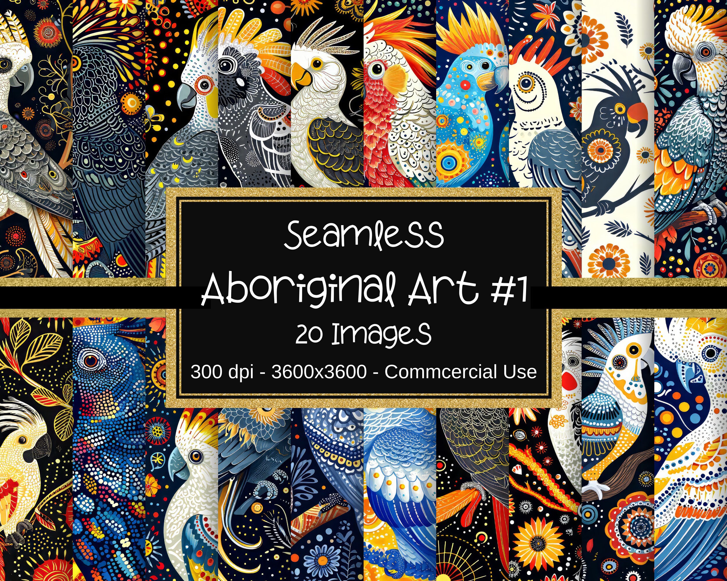 Aboriginal Art Cockatoo Digital Paper, Seamless Bird Pattern, Tribal ...