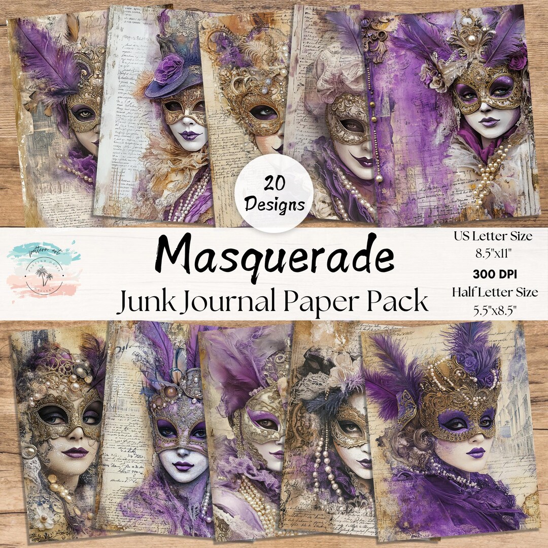 Masquerade Junk Journal Pages, Full and Half Papers, Venice Carnival ...