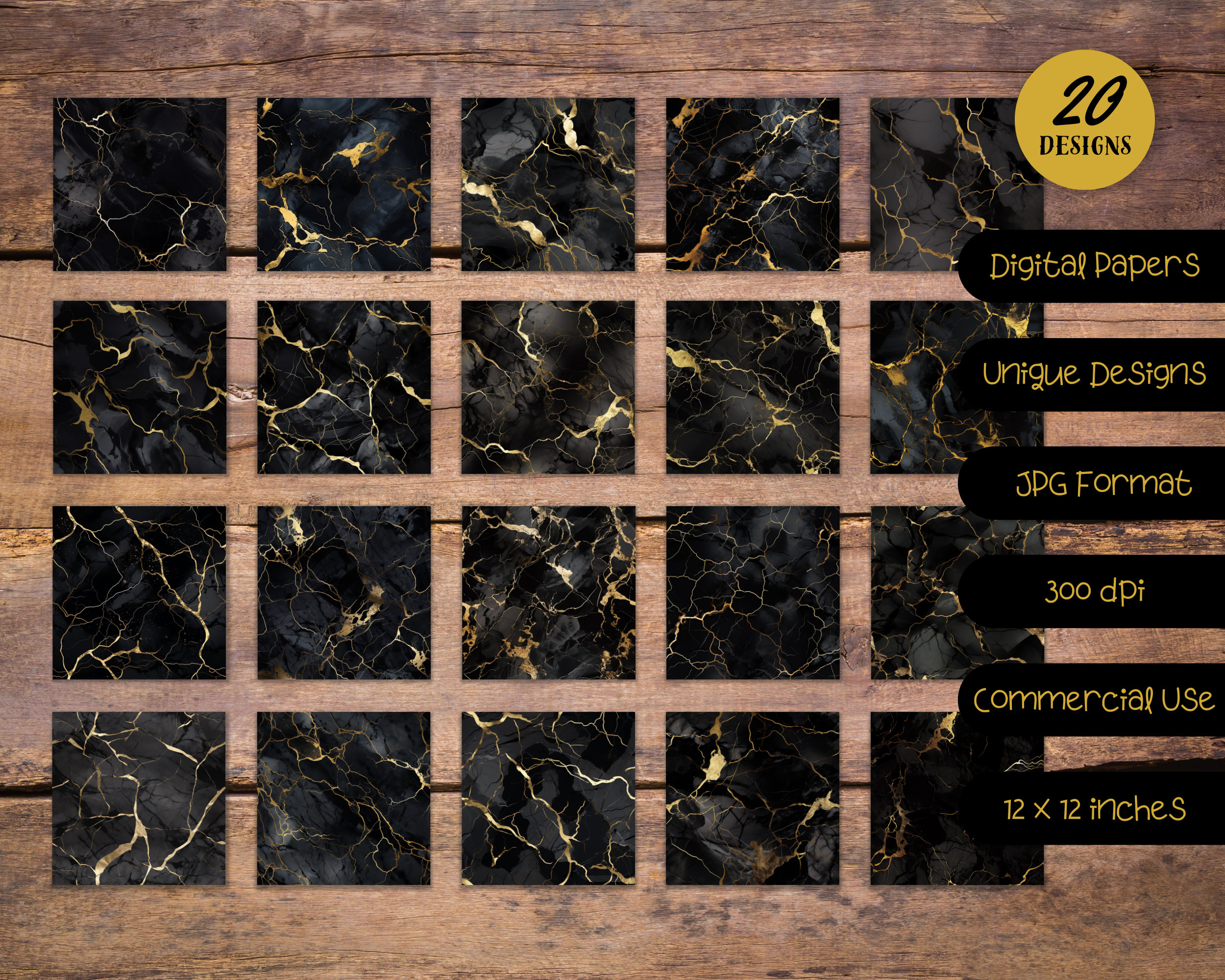 Black and Gold Marble Seamless Digital Paper, Black Marble Textures ...