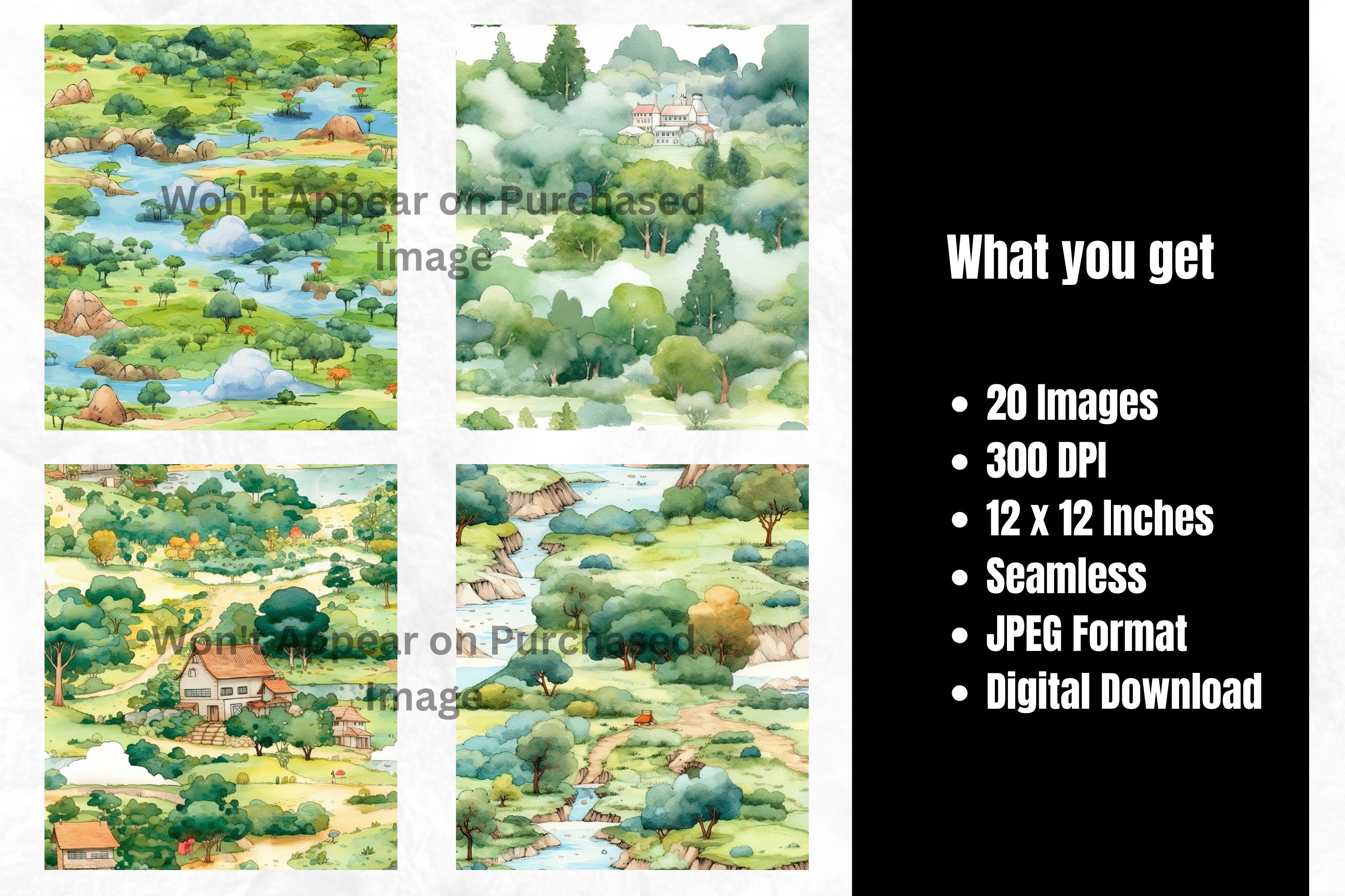 Studio Ghibli Style Seamless Background Patterns, Landscapes, Printable ...