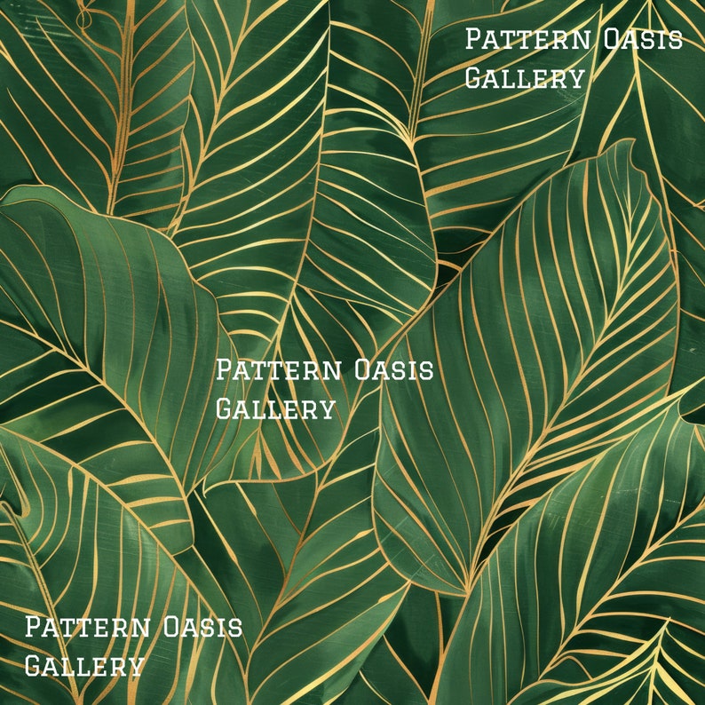 Green and Gold Tropical Leaves SEAMLESS Digital Paper, Jungle Leave ...