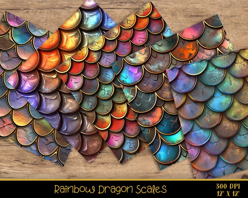 Dragon Scales Seamless Digital Paper, Rainbow Bronze Dragon Scales ...