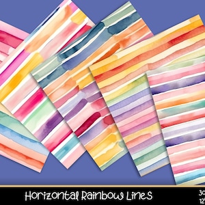 Rainbow Watercolor Horizontal Lines - Commercial Use, Colorful Stripes ...