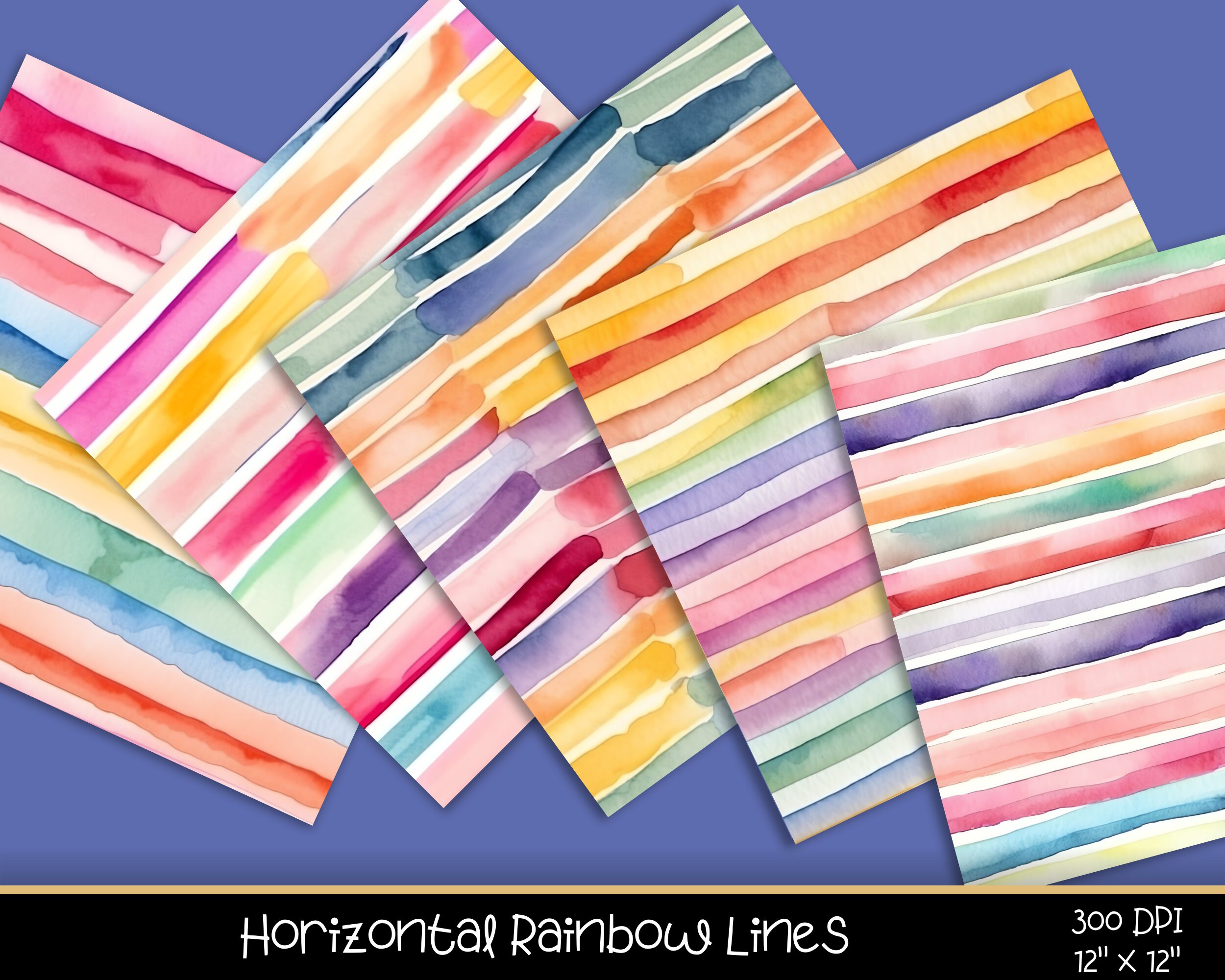 Rainbow Watercolor Horizontal Lines Commercial Use, Colorful Stripes ...