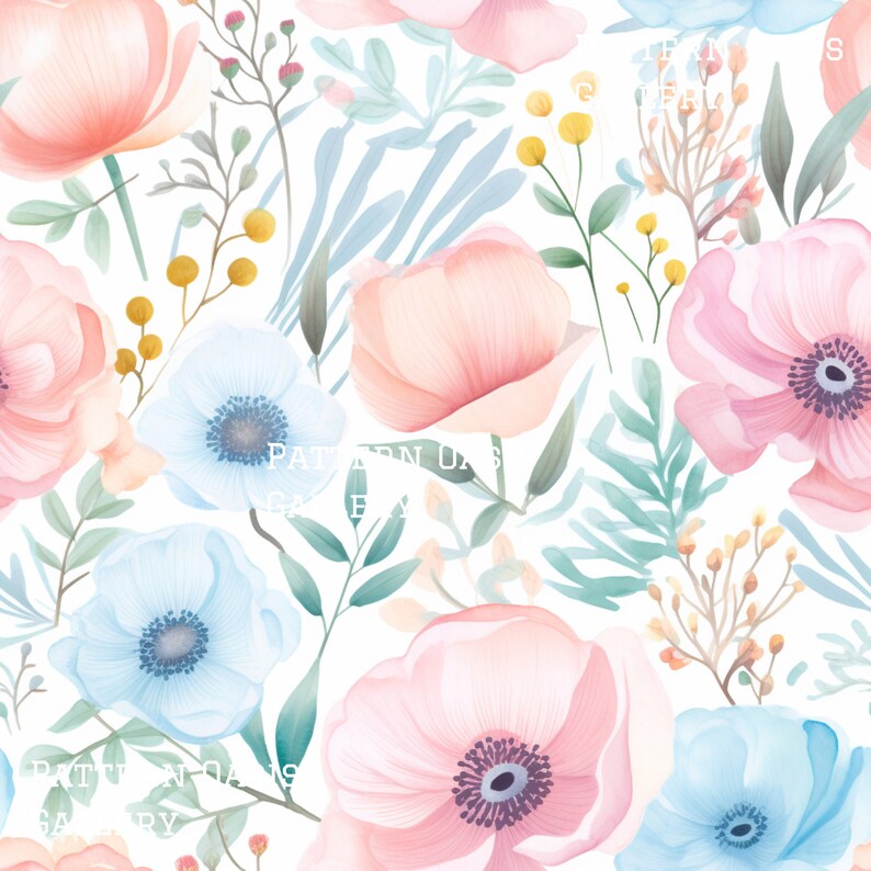 Pastel Flowers Seamless Digital Paper, Floral Watercolor Painting ...