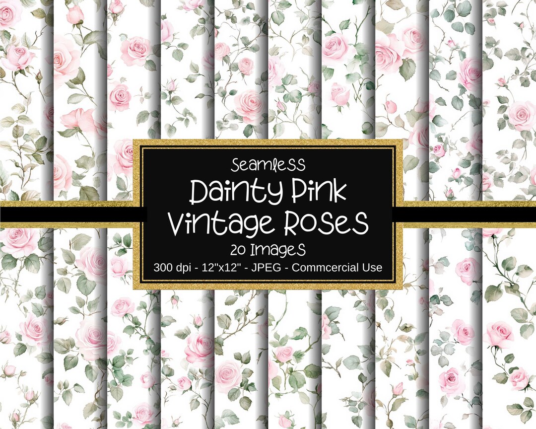 Vintage Pink Rose Seamless Digital Paper, Pink Watercolor Roses ...