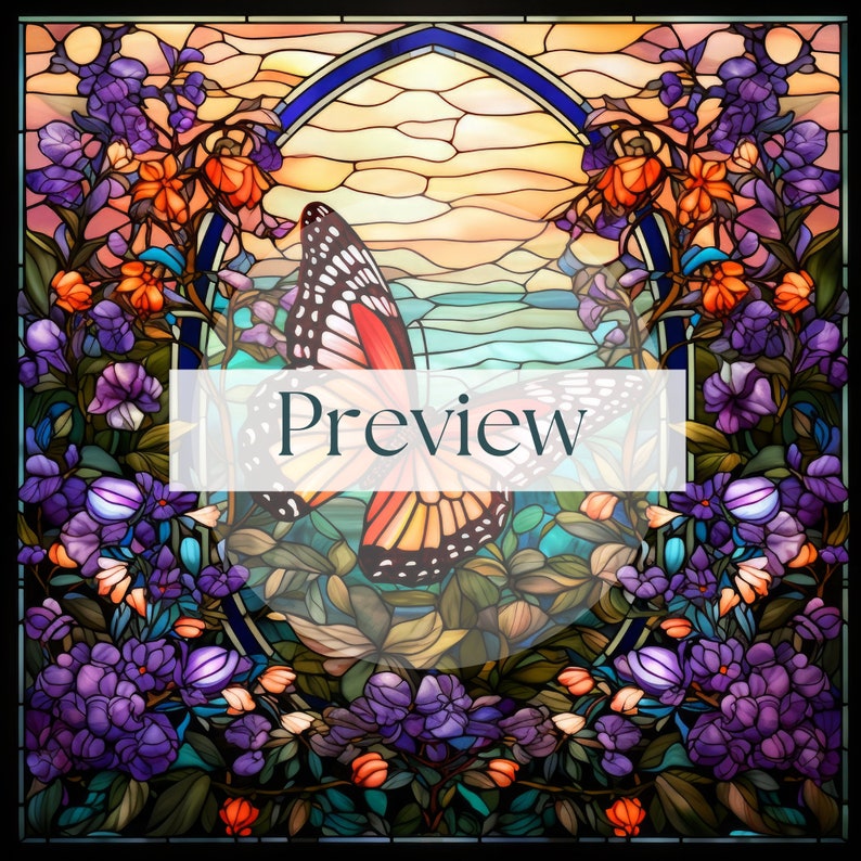 Stained Glass Butterflies Digital Paper, Butterfly Stained Glass ...