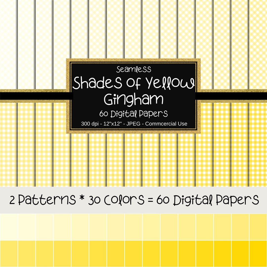 Gingham Seamless Digital Paper, Shades of Yellow, Plaid Digital ...