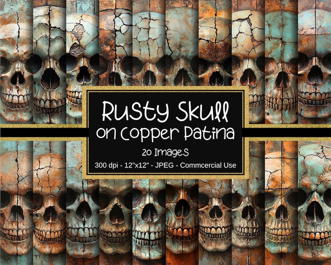 Rusty Skull Digital Paper, Copper Patina Background, Rusty Texture ...