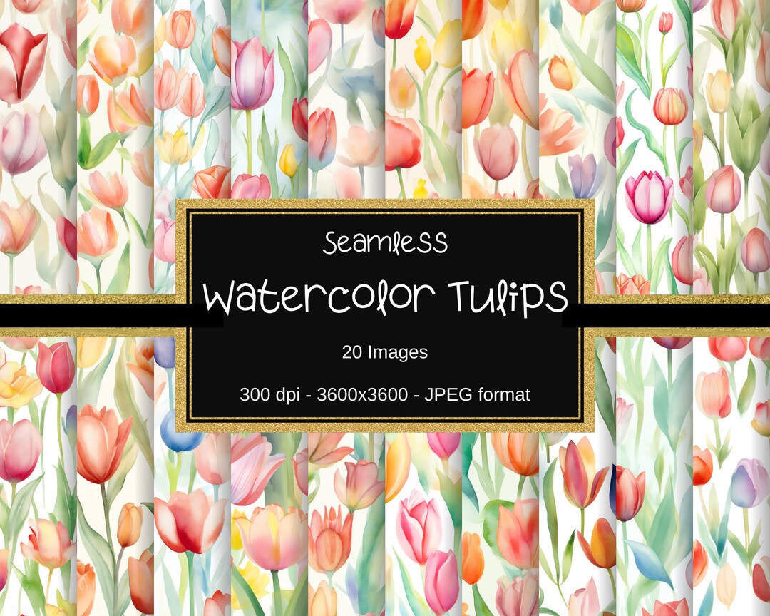 Watercolor Tulips Digital Papers, Seamless Tulip Patterns, Floral ...