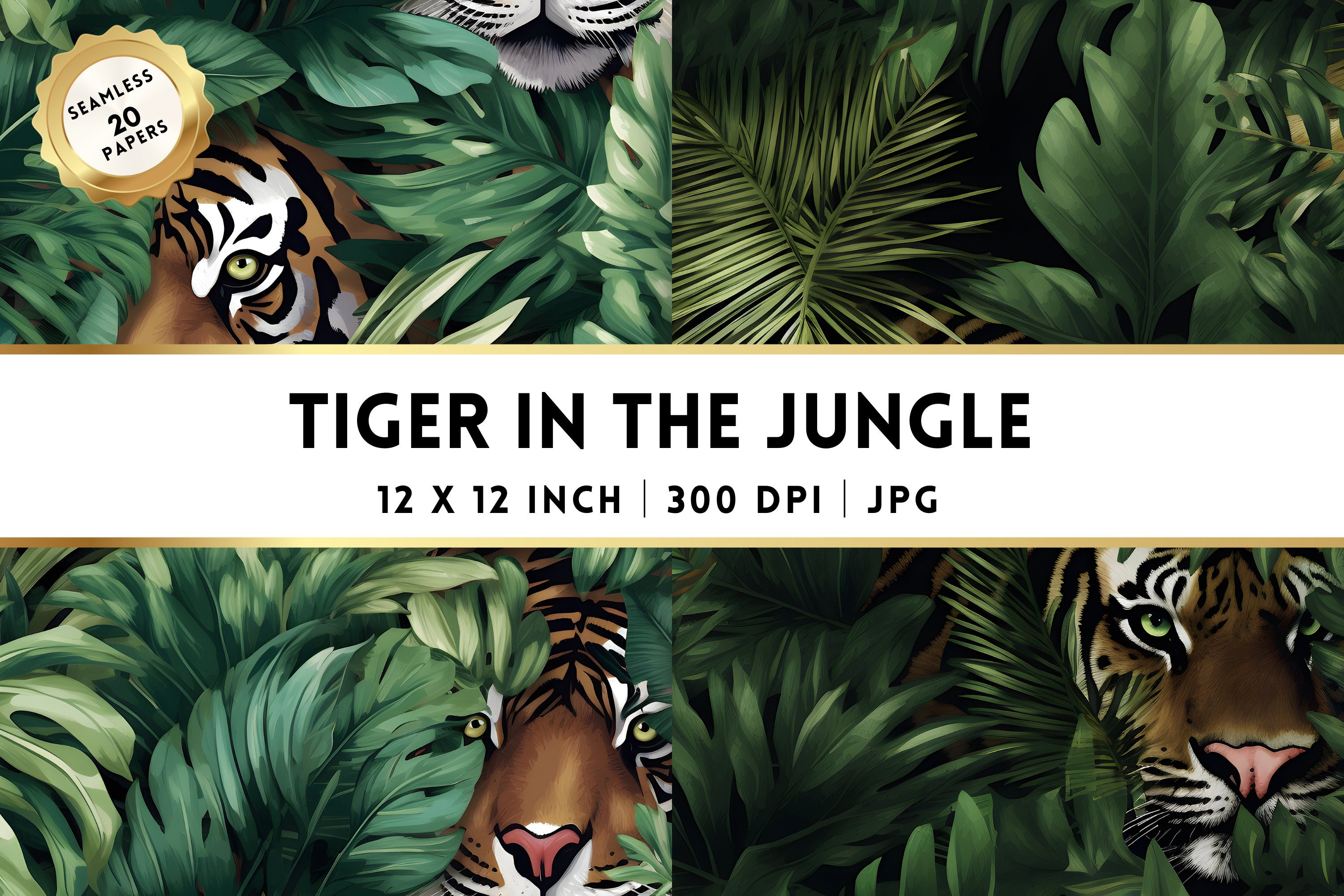 Tiger Seamless Digital Papers, Tiger Patterns, Jungle Pattern, 12"x12", 20 Designs, Printable ...