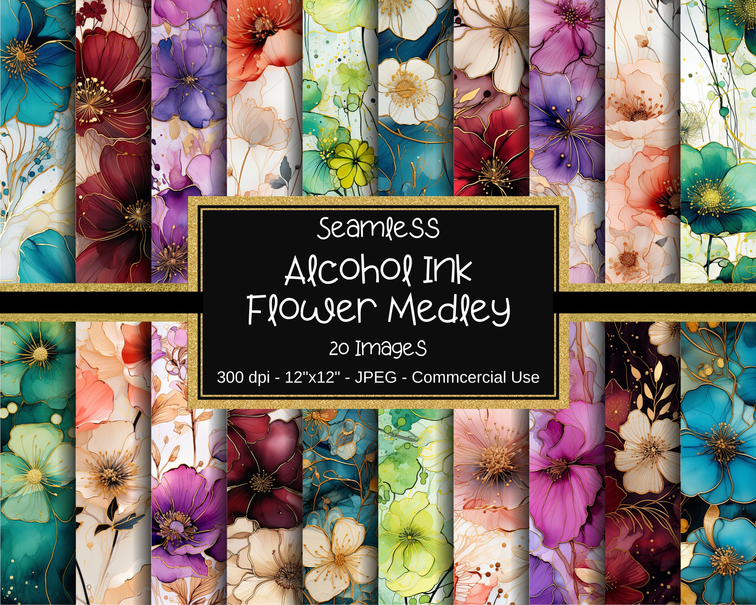 Alcohol Ink Flowers Seamless Digital Paper, Floral Background, 20 ...