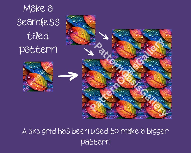 Rainbow Colored Leaves Seamless Digital Paper, Water Drops 12"x12", 20 ...