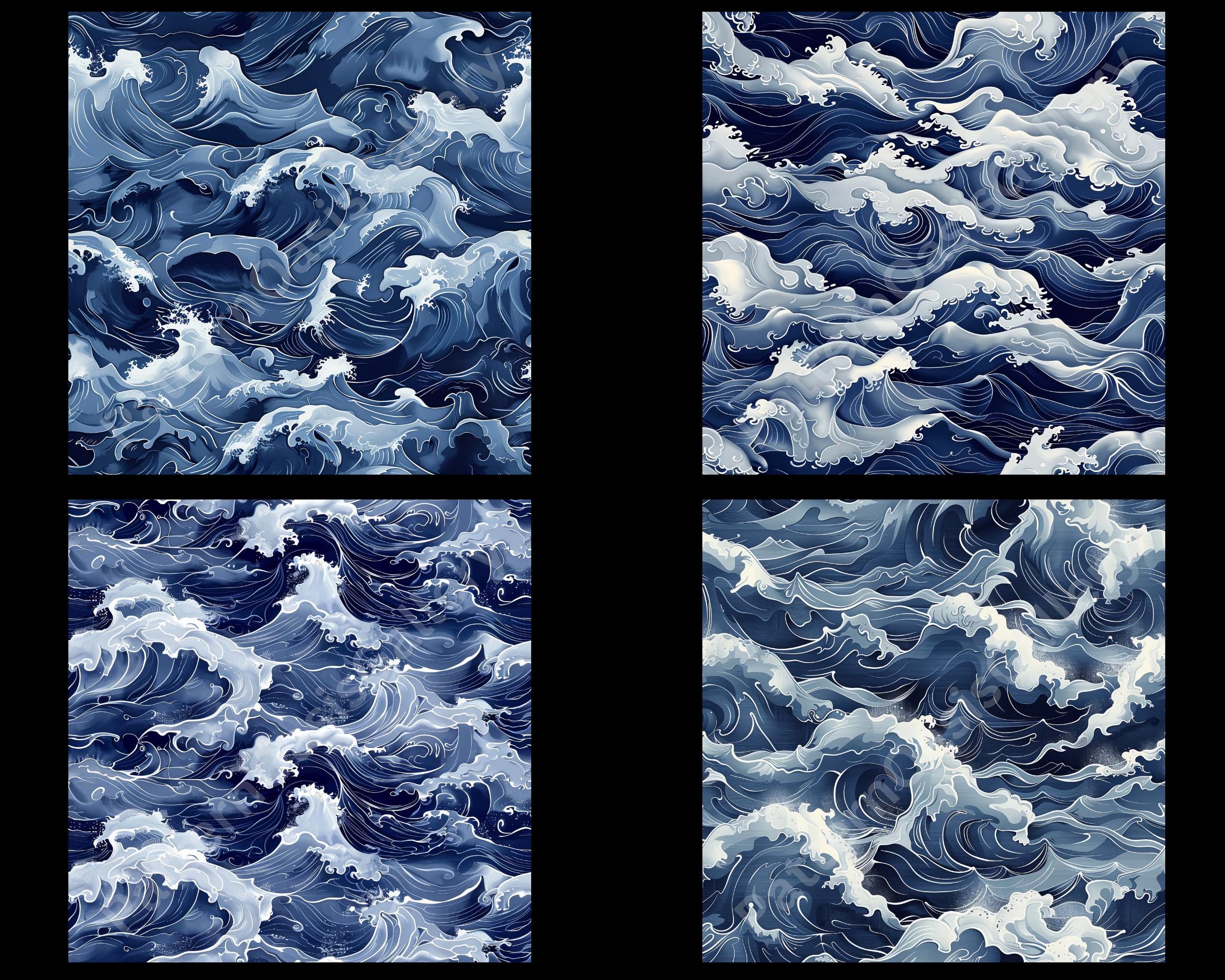 Japanese Waves Seamless Digital Paper, Japanese Waves Patterns, 12"x12 ...