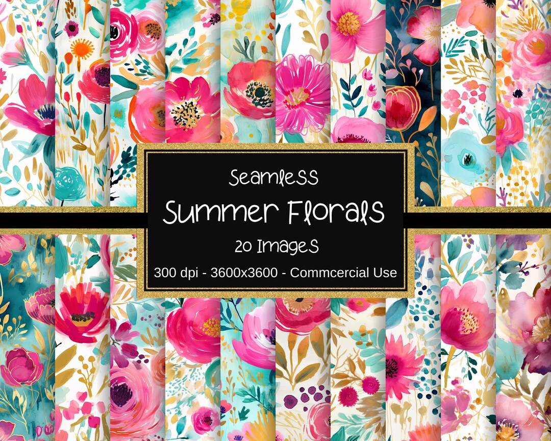 Summer Flowers Seamless Digital Papers, Summer Watercolor Flower ...