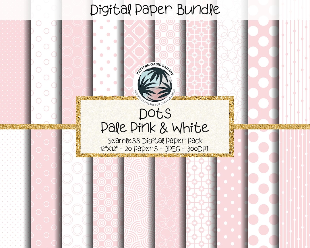 Polka Dot Digital Paper Bundle, White and Pink Seamless Patterns ...