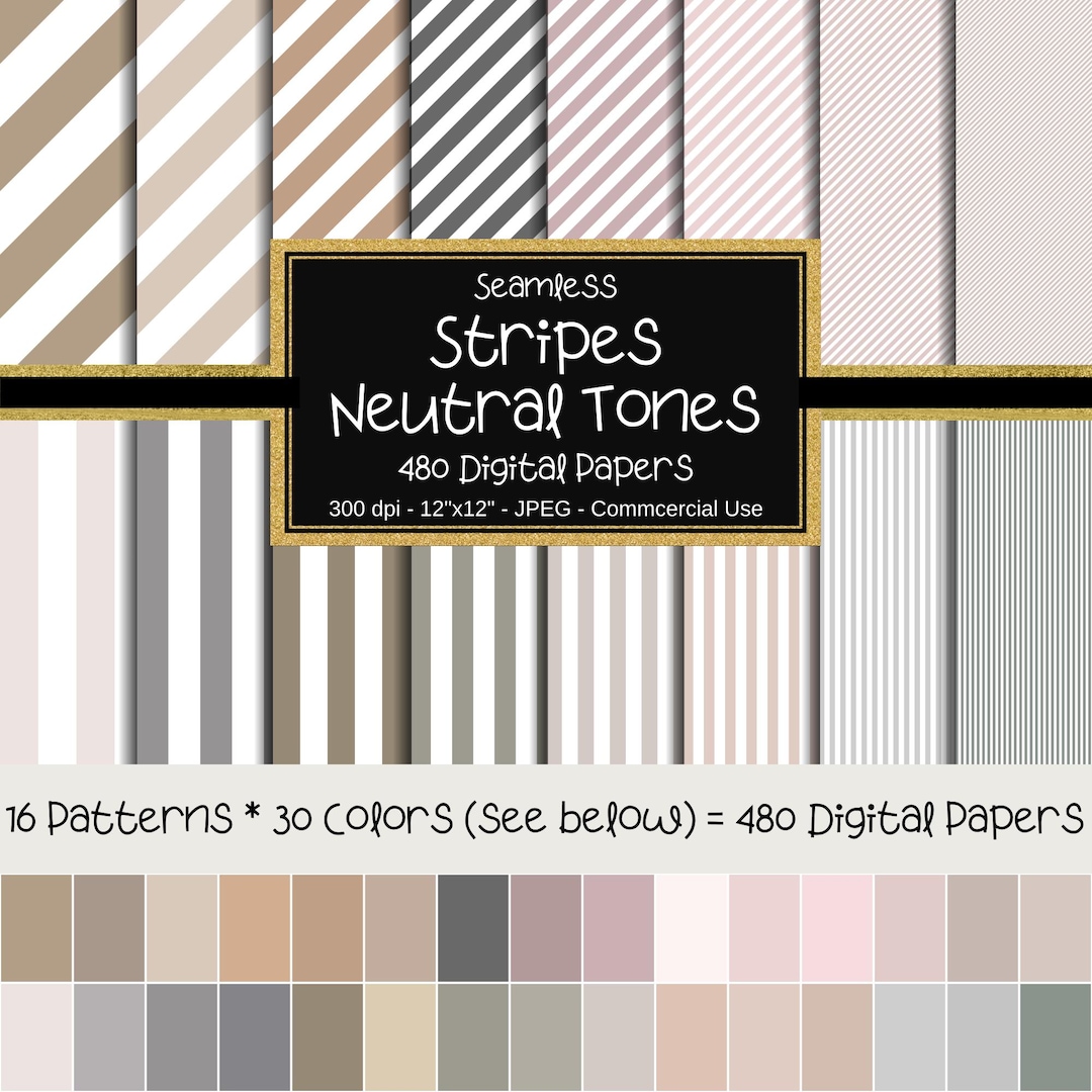 Neutral Colors Stripes Seamless Digital Paper Pack, 12"x12", 480 Papers ...