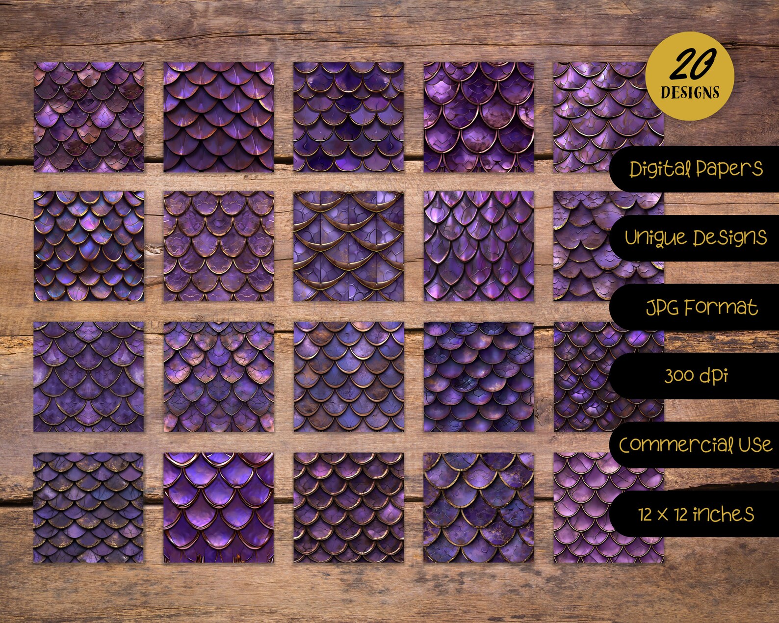 Dragon Scales Seamless Digital Paper, Purple Bronze Dragon Scales ...