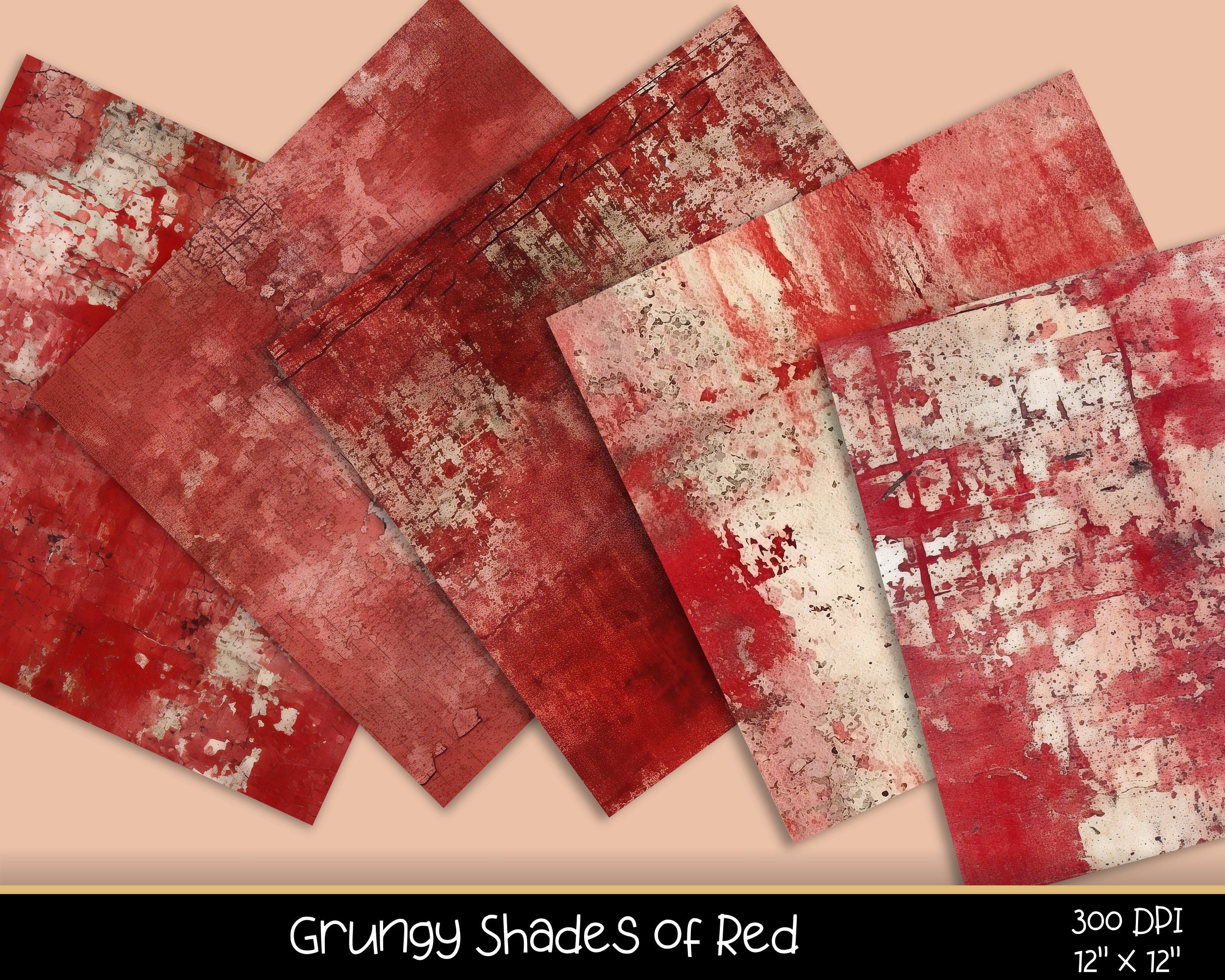 Seamless Grungy Shades of Red, Digital Paper, Distressed Textures ...