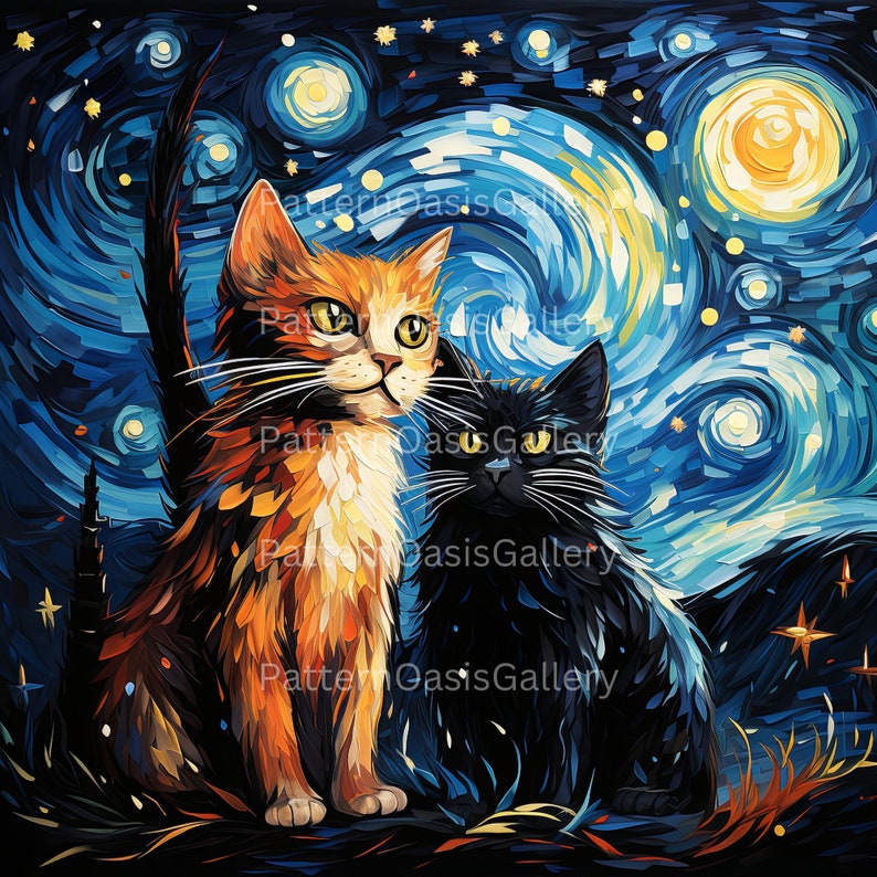 20 Van Gogh Cats Images, Starry Night Cats Painting, Van Gogh Painting ...