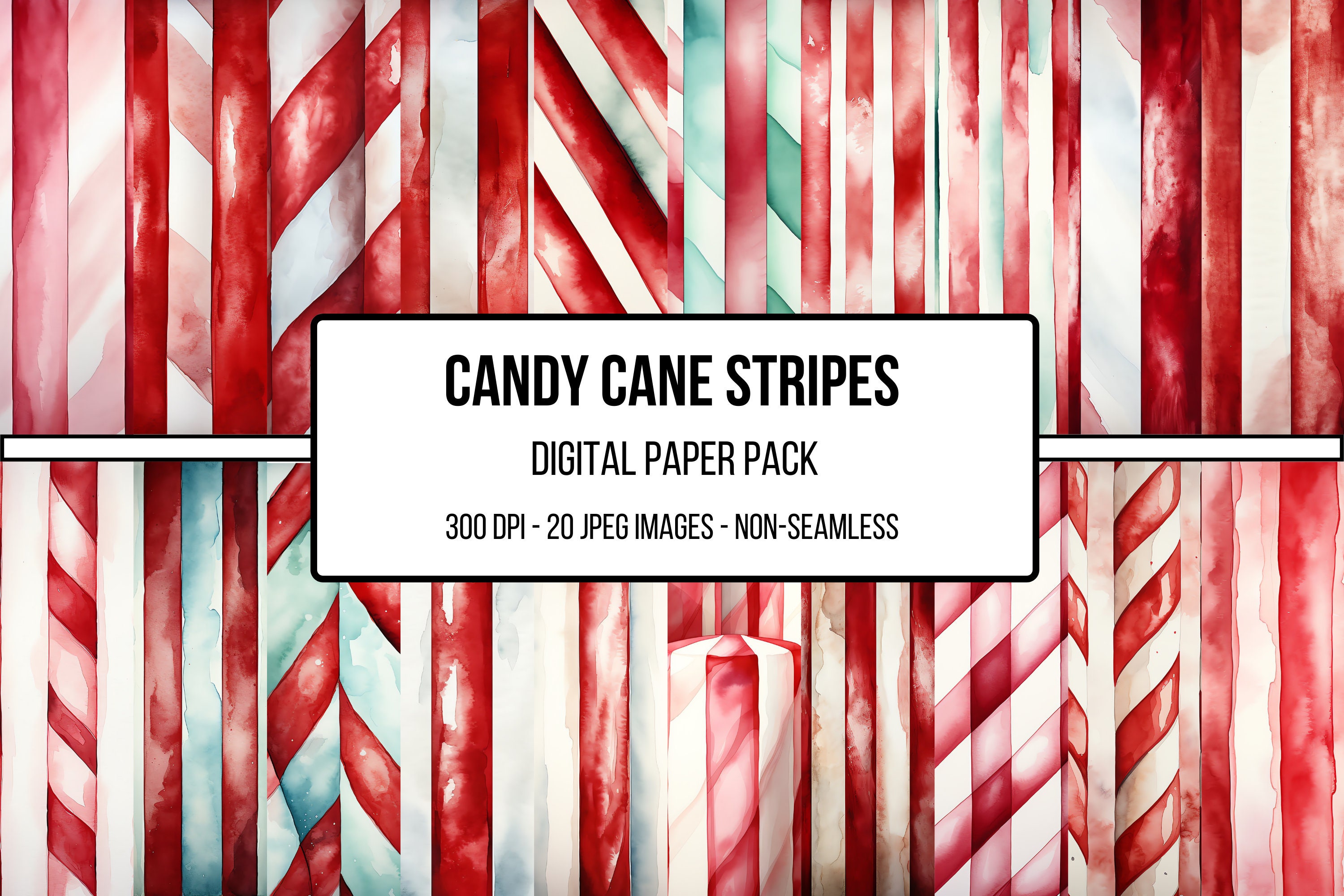 Candy Cane Stripes Digital Paper Pack Set of 20 High-quality, Instant ...