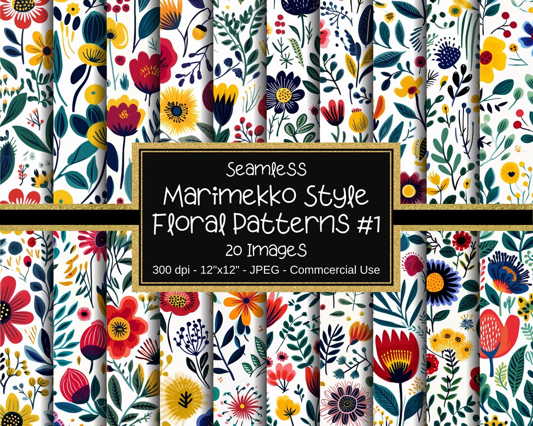 Marimekko Seamless Digital Paper - 20 Floral Patterns, 12"x12", Finnish ...