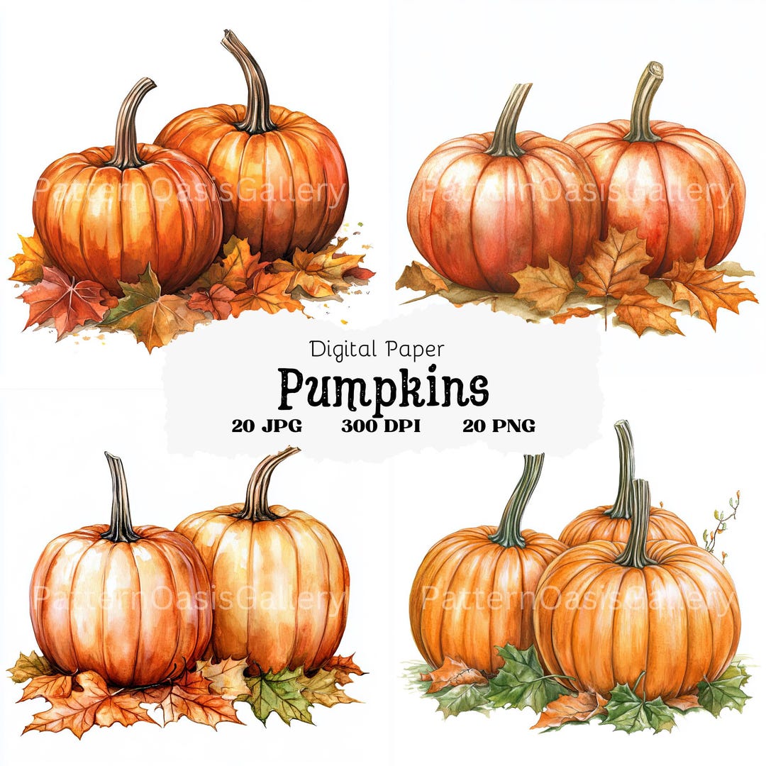 20 Pumpkin Clipart, Watercolor Pumpkin Clip Art, Pumpkin Wall Art, Fall ...