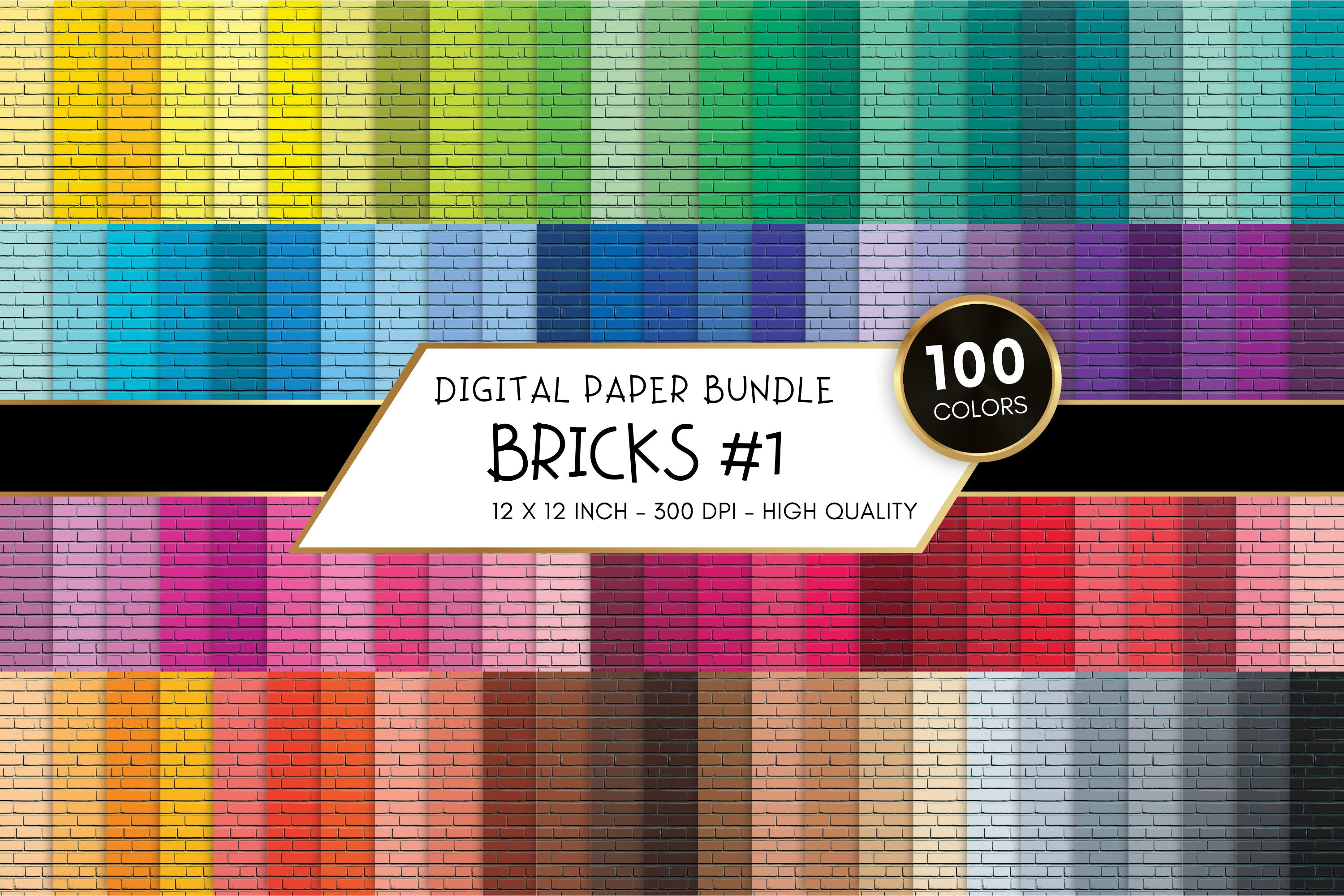 100 Bricks Digital Papers, Commercial, Brick Pattern Digital Papers ...