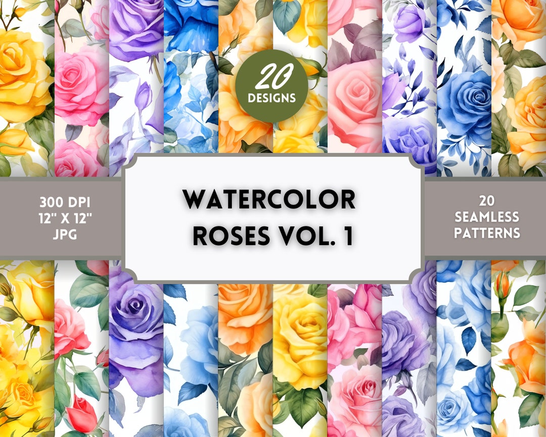 20 Watercolor Roses Seamless Digital Papers - Instant Download ...