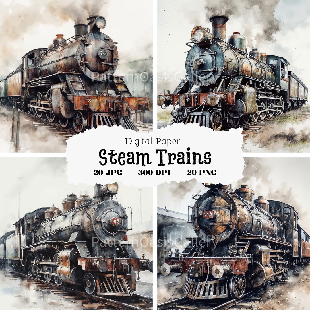 20 Designs of Steam Trains Clipart, Watercolor Trains, Train Clip Art ...