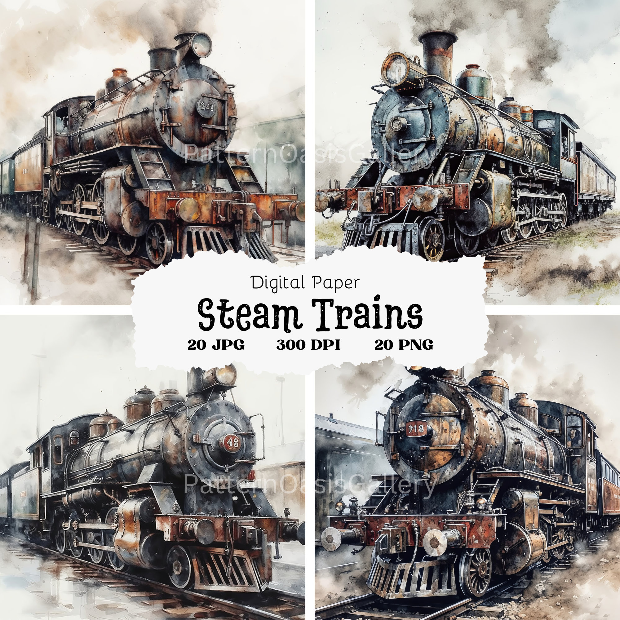 20 Designs of Steam Trains Clipart, Watercolor Trains, Train Clip Art ...
