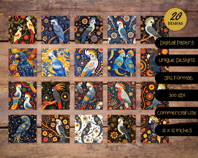 Dotted Cockatoo Seamless Digital Paper, Seamless Bird Pattern, 12"x12 ...