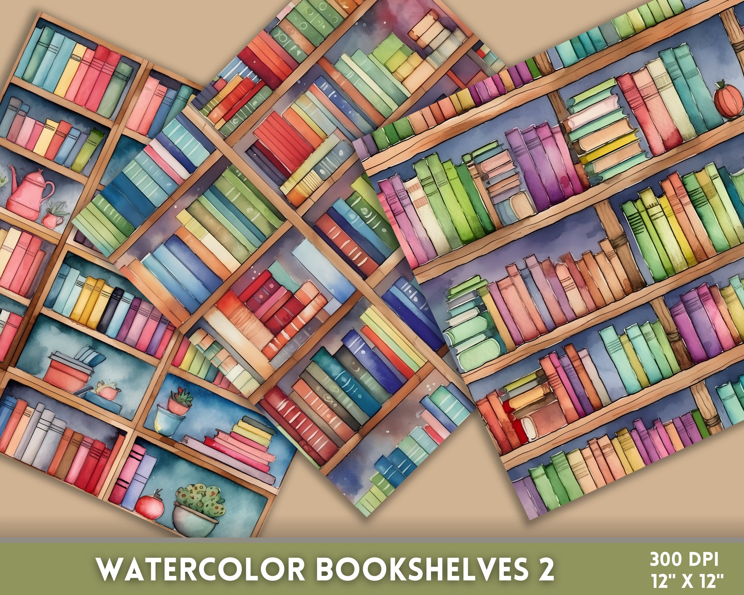 Bookshelf Digital Paper Pack Set of 20 High-quality, Instant Download ...