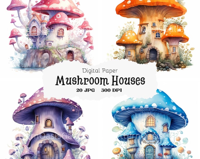 Toadstool House Clipart - Jpgs - Fantasy House Watercolor Clipart ...