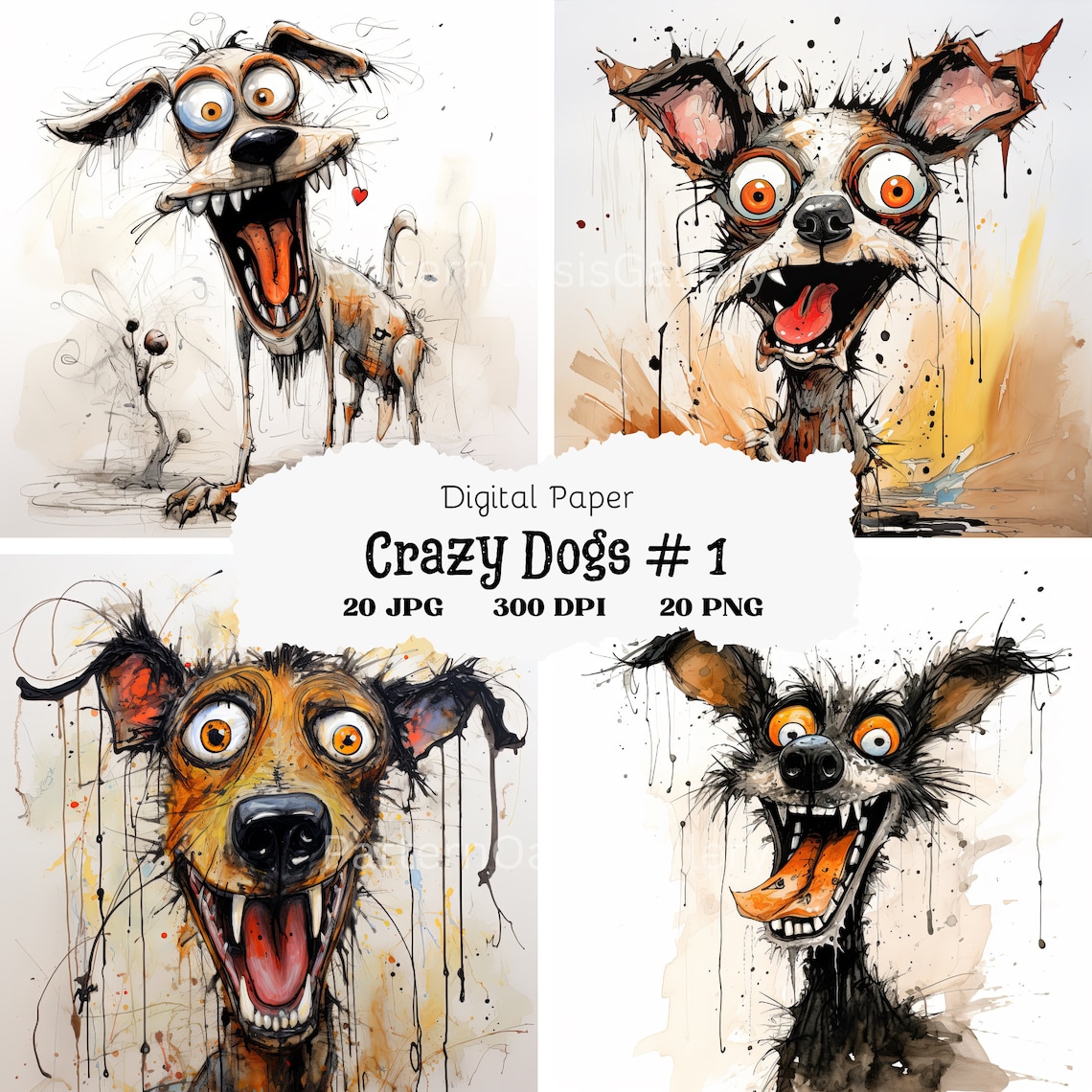 20 Crazy Dogs Clipart Vol. 1, Dog Clipart, Funny Quirky Crazy Dog ...