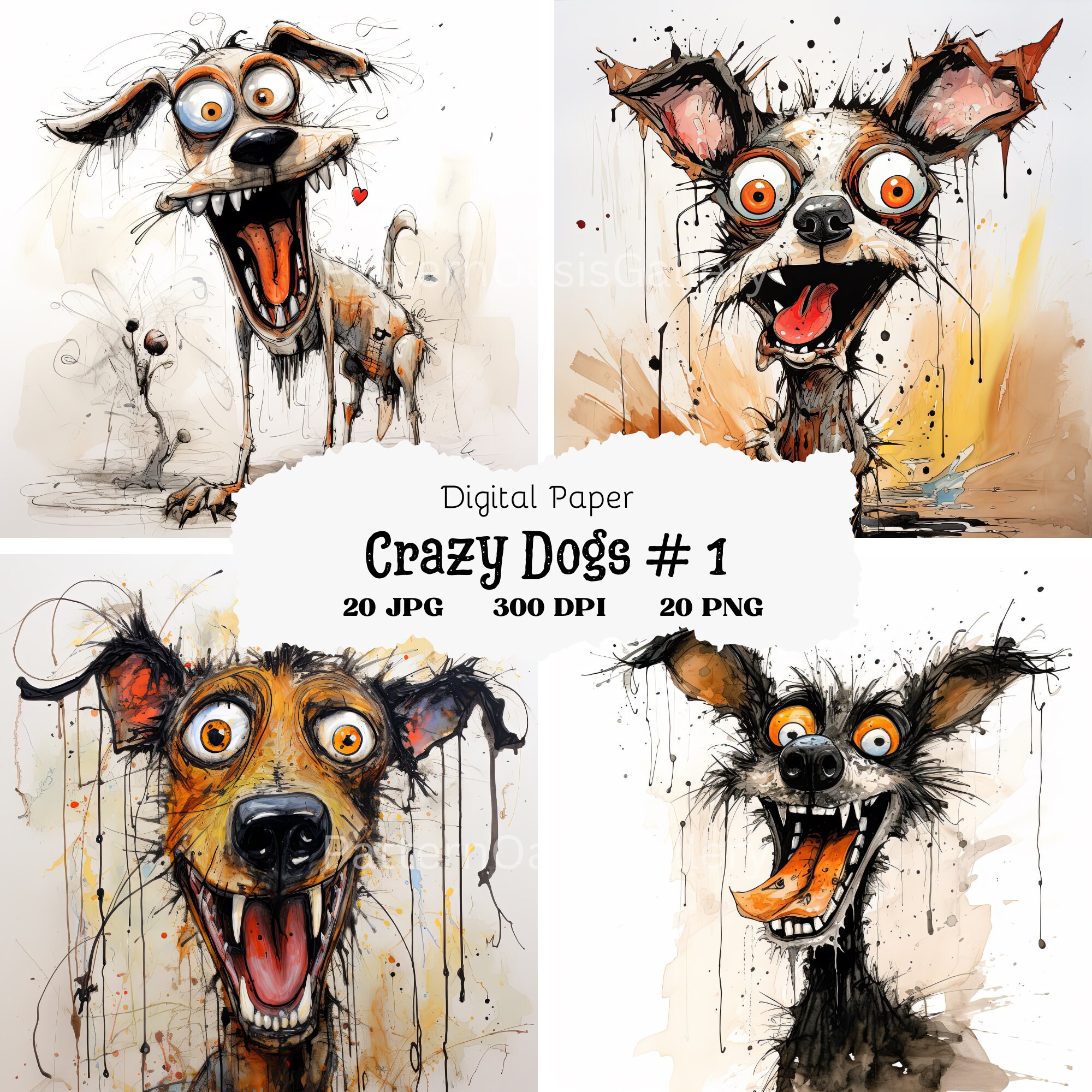 20 Crazy Dogs Clipart Vol. 1, Dog Clipart, Funny Quirky Crazy Dog ...