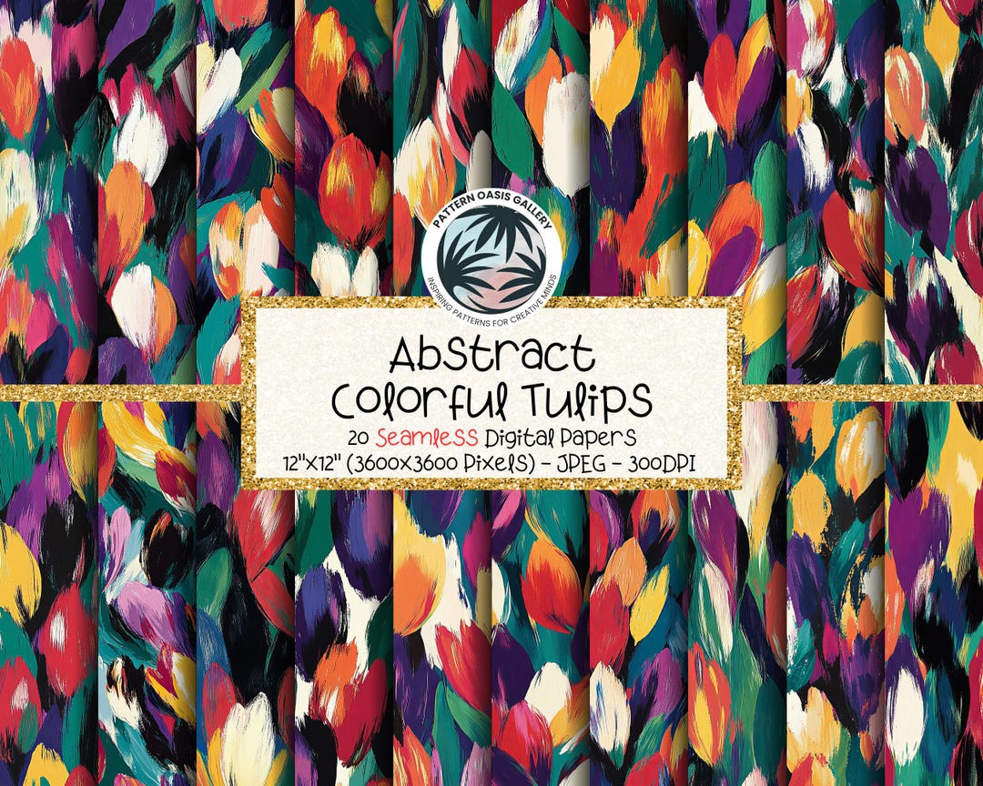 Abstract Tulips Seamless Digital Papers, Colorful Tulips, Vibrant ...