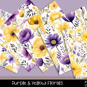 Purple and Yellow Floral Seamless Patterns, Purple and Yellow Digital ...