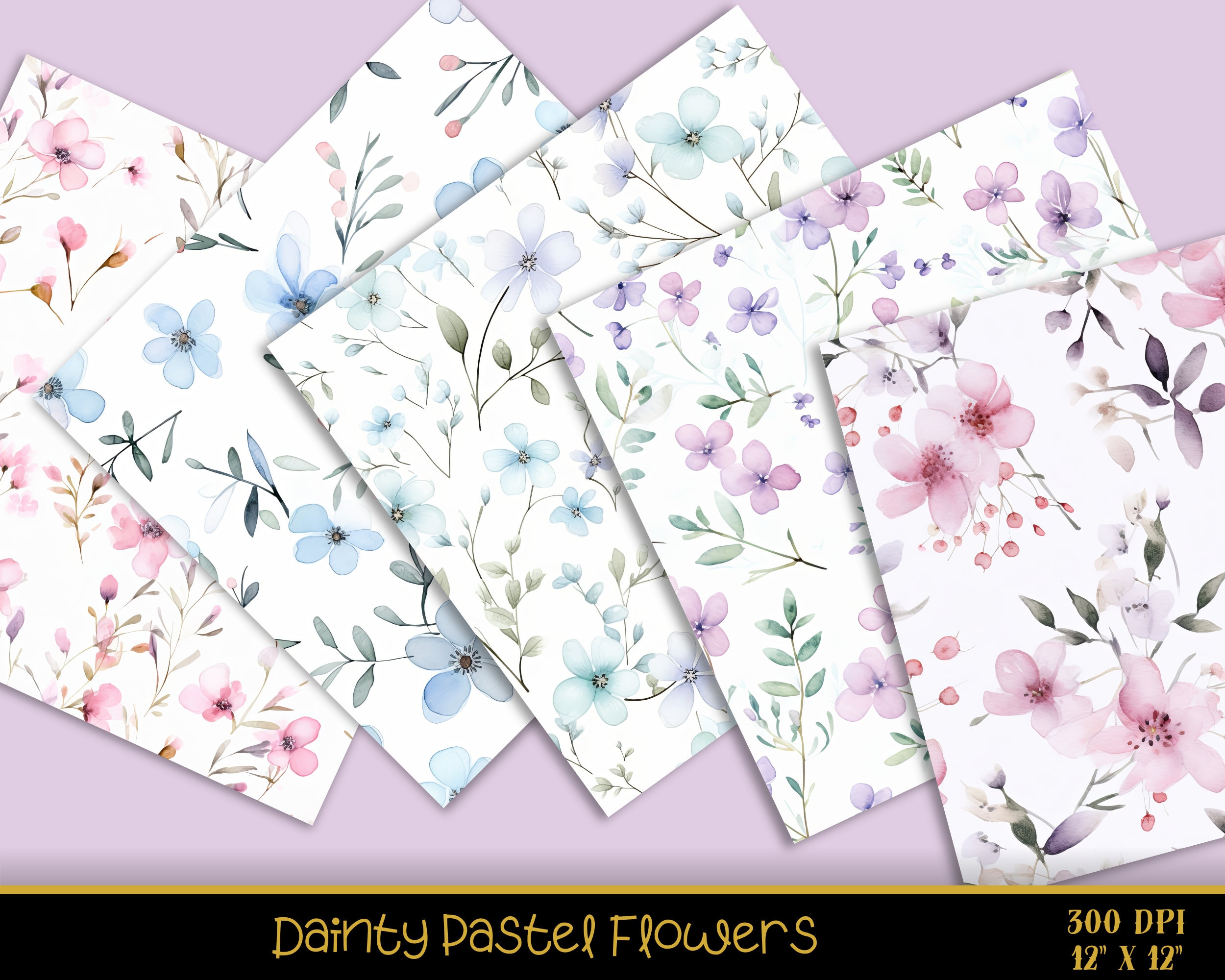 Dainty Pastel Flowers Seamless Digital Papers, Floral Watercolor ...