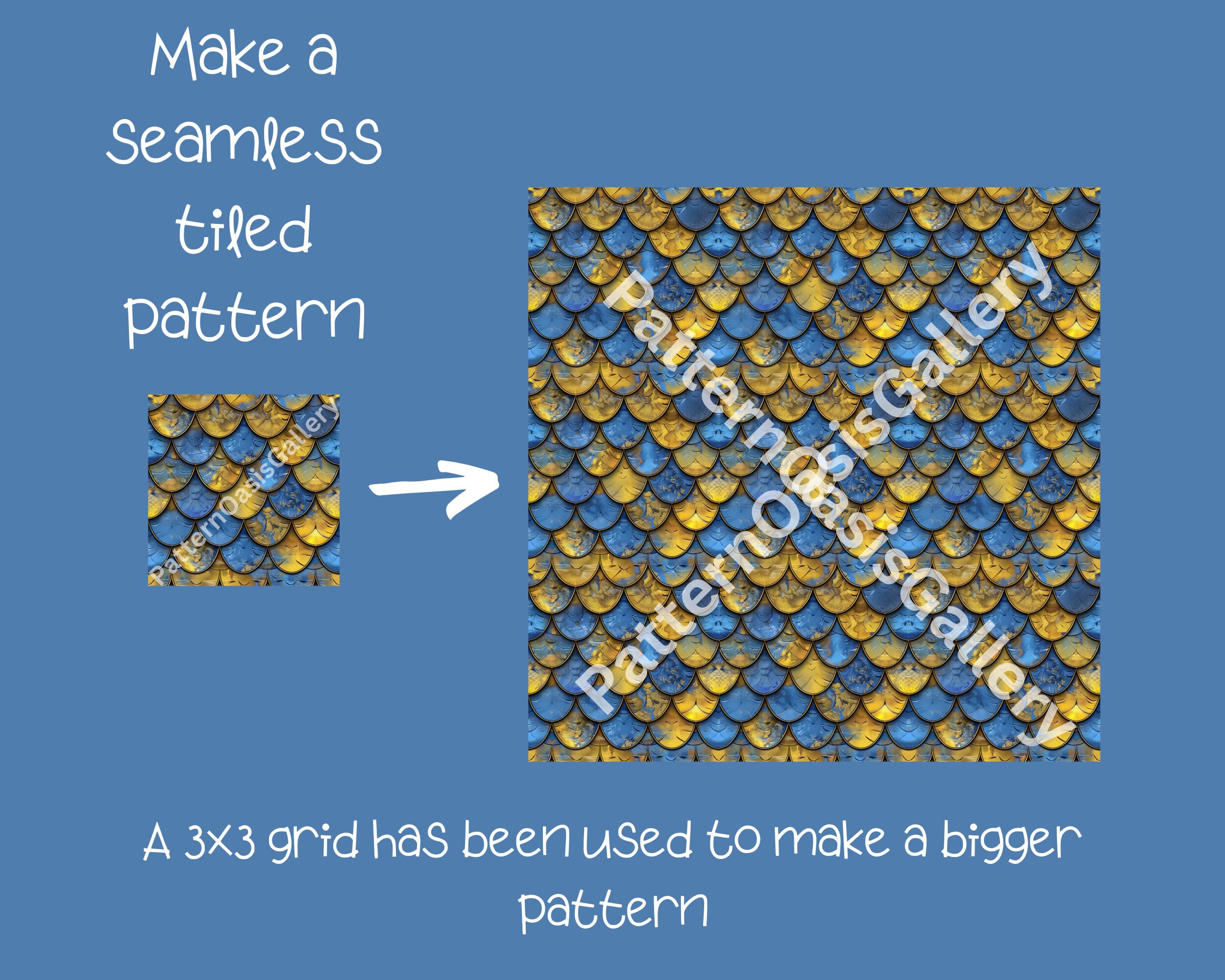 Dragon Scales Seamless Digital Paper, Blue and Yellow Dragon Scales ...